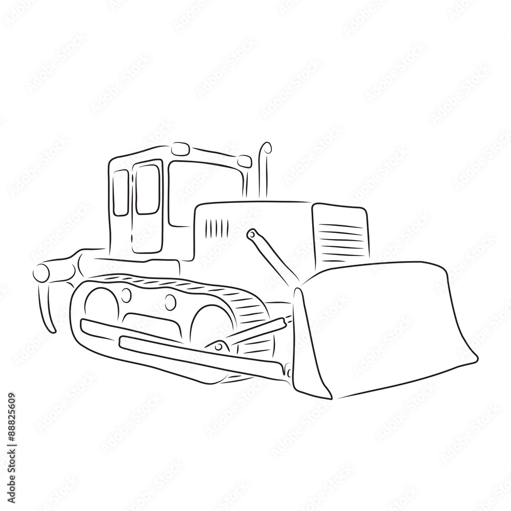 Outline of bulldozer, vector illustration Stock Vector | Adobe Stock