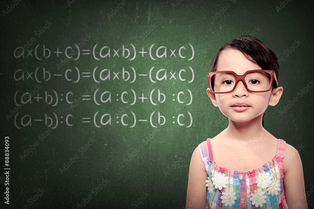 Little Girl With Math Formulas Stock Photo | Adobe Stock