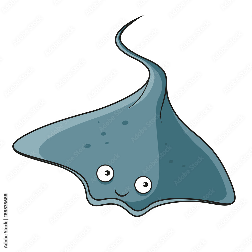 Cartoon funny tropical stingray character Stock Vector | Adobe Stock