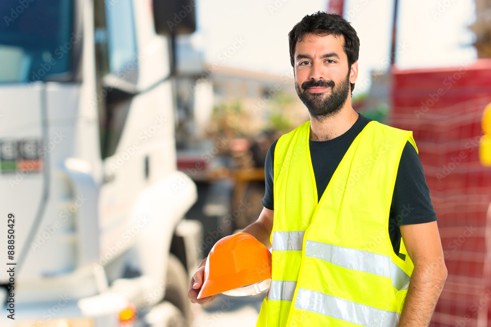 Workman over white background Stock Photo | Adobe Stock