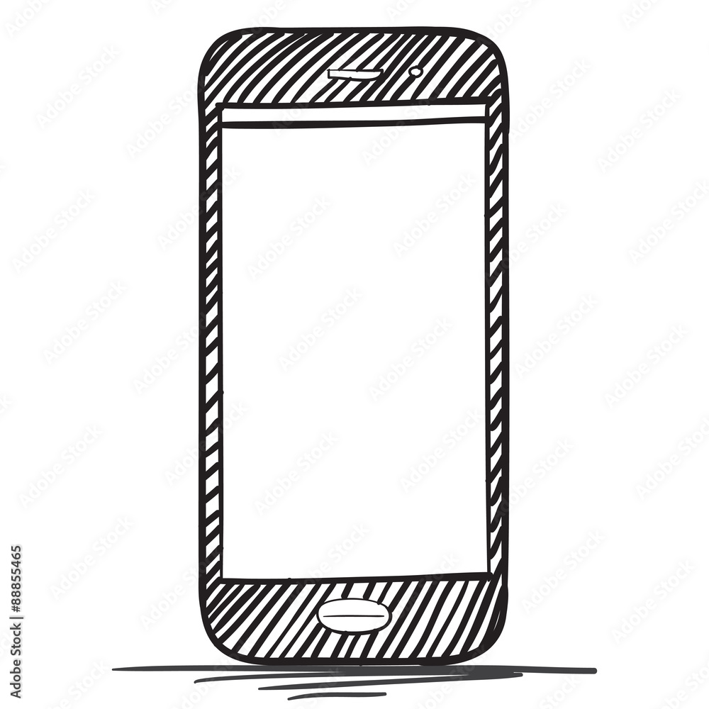 Mobile Phone Hand Drawn Vector Illustration isolated on white ...