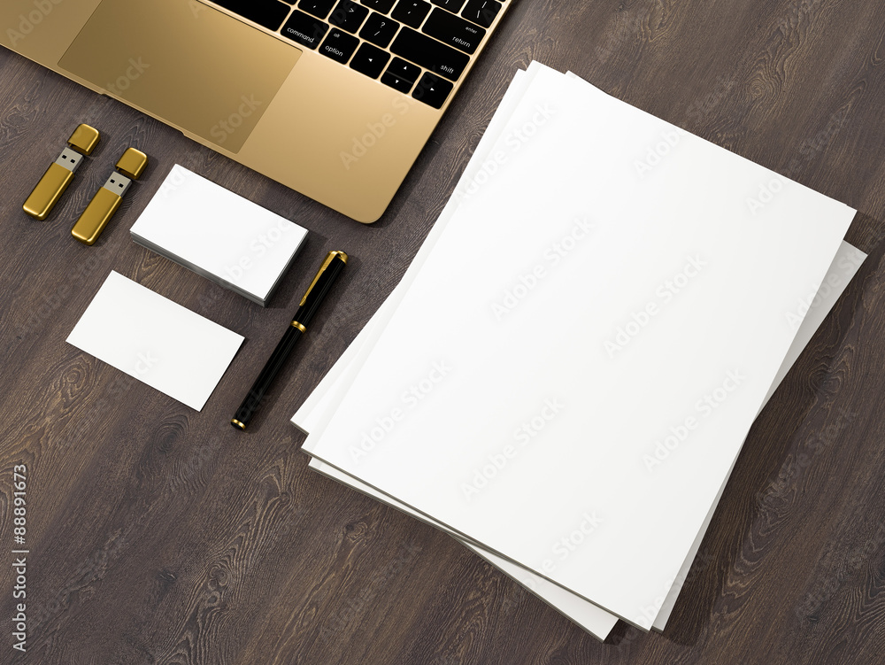 Blank Magazine and notebook mockup on vintage wooden substrate Stock ...