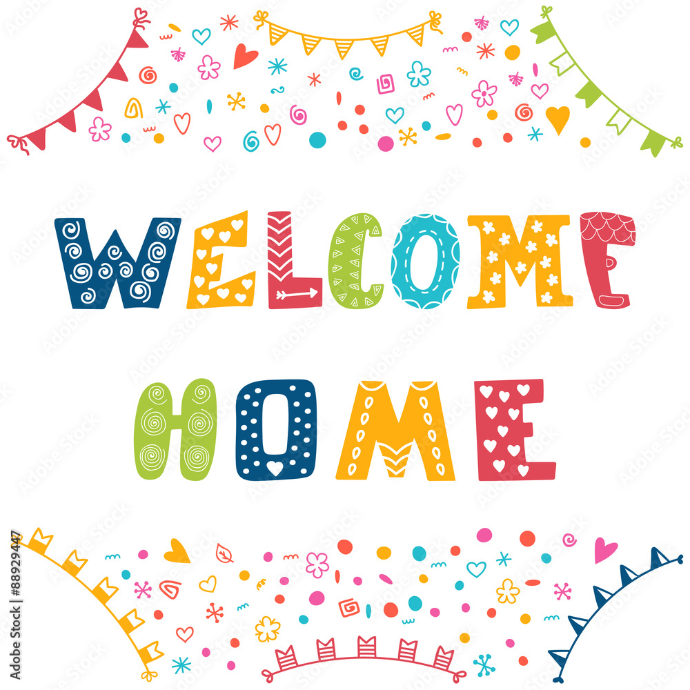 Welcome home text with colorful design elements Stock Vector | Adobe Stock