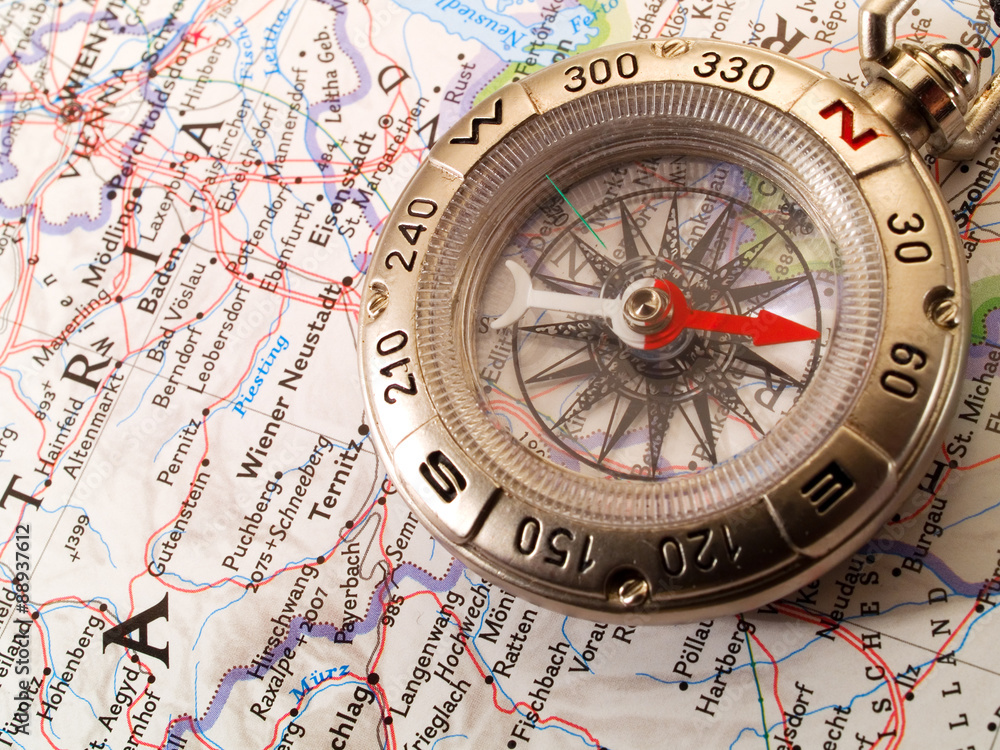 Compass on a map Stock-Foto | Adobe Stock