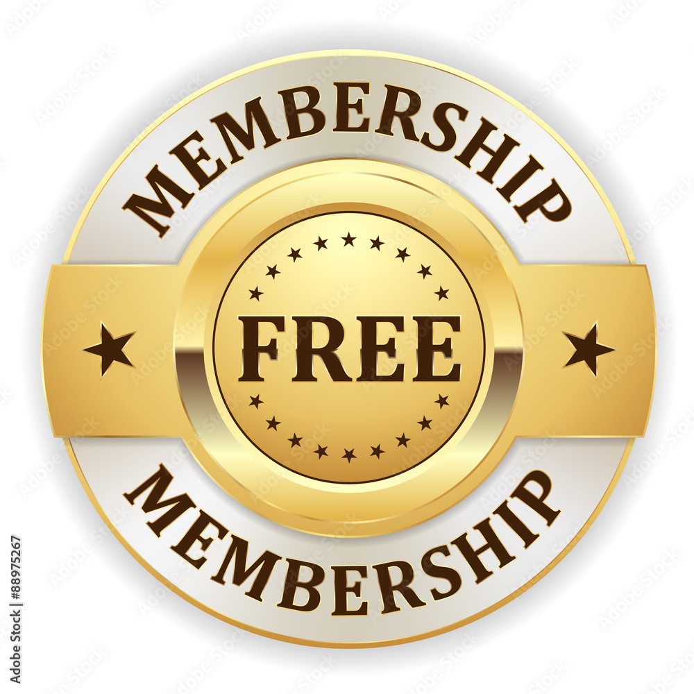 Gold round free membership vector badge on white background Stock ...