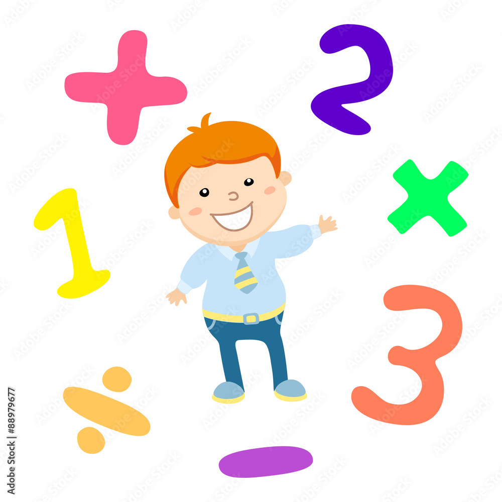 Cartoon style math learning game illustration. Mathematical arithmetic ...