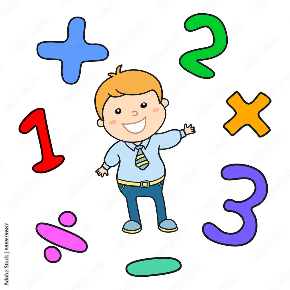 Cartoon style math learning game illustration. Mathematical arithmetic ...