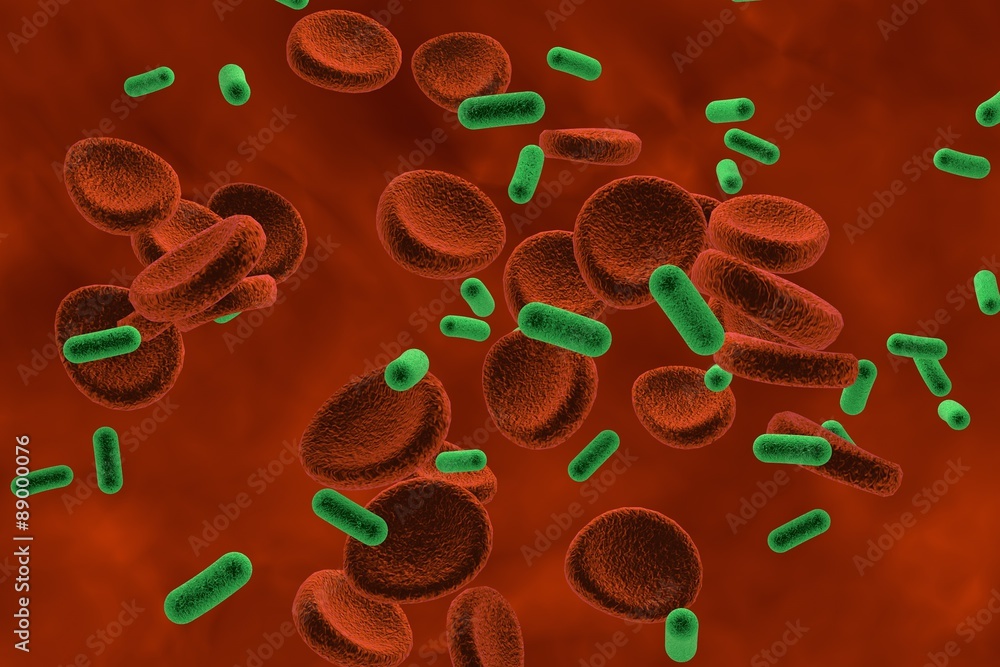 Three-dimensional drawing of rod-shaped bacteria in blood, model of ...