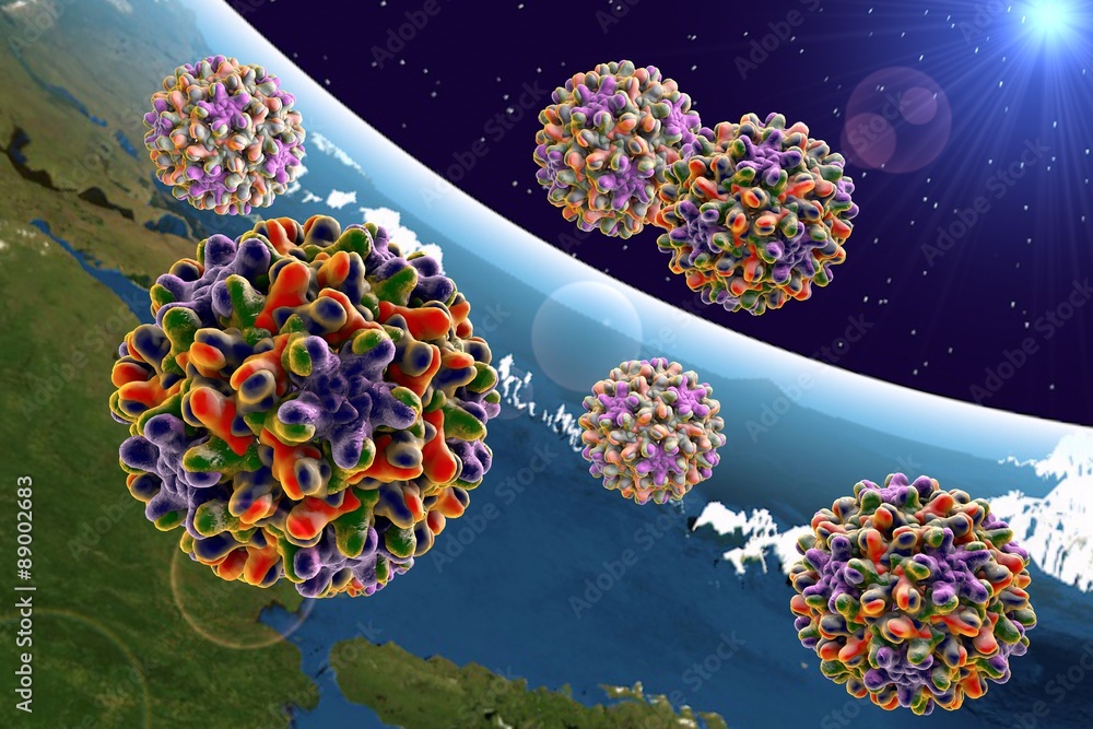 Hepatitis B virus on surrealistic space background. A model is built ...