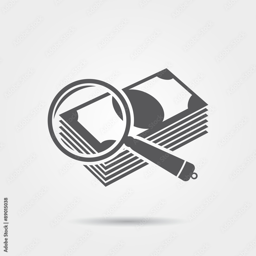 Money under a magnifying glass - vector icon Stock Vector | Adobe Stock