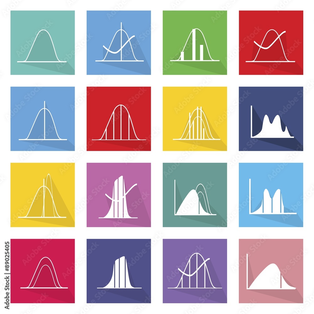 Collection of 16 Normal Distribution Curve Icons Stock Vector | Adobe Stock