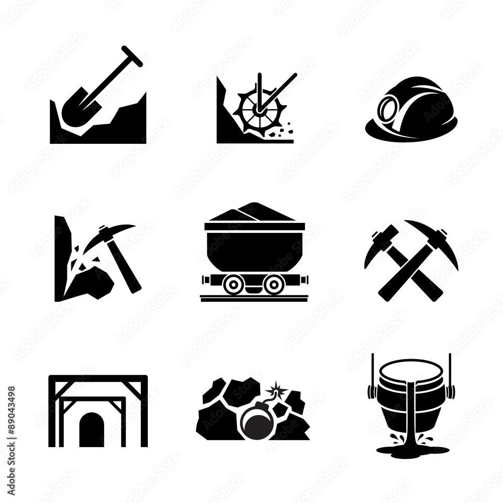 Mining and ore extraction icons Stock Vector | Adobe Stock