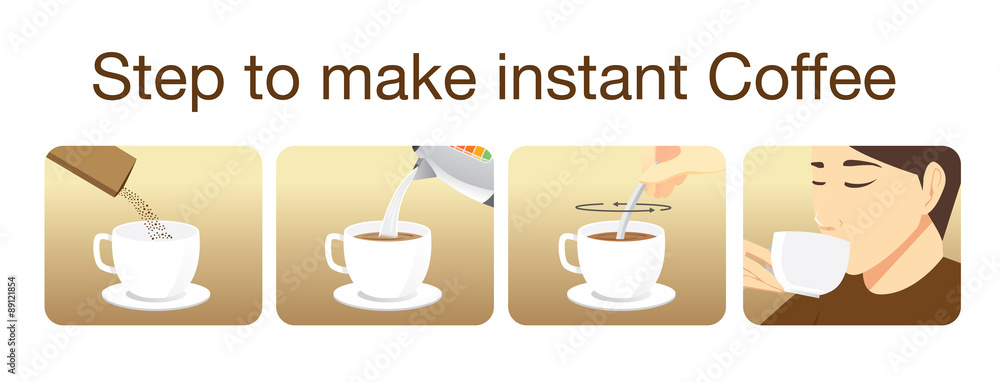 Step to make instant coffee for illustration in packaging and other Stock Vector | Adobe Stock