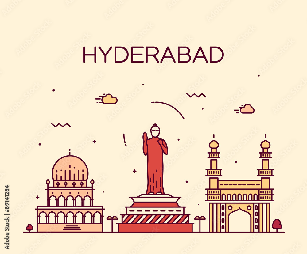 Hyderabad skyline vector illustration linear Stock Vector | Adobe Stock