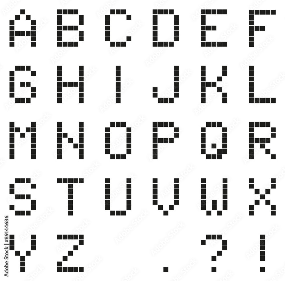 Black pixel alphabet (with punctuation) with grid Stock Vector | Adobe ...