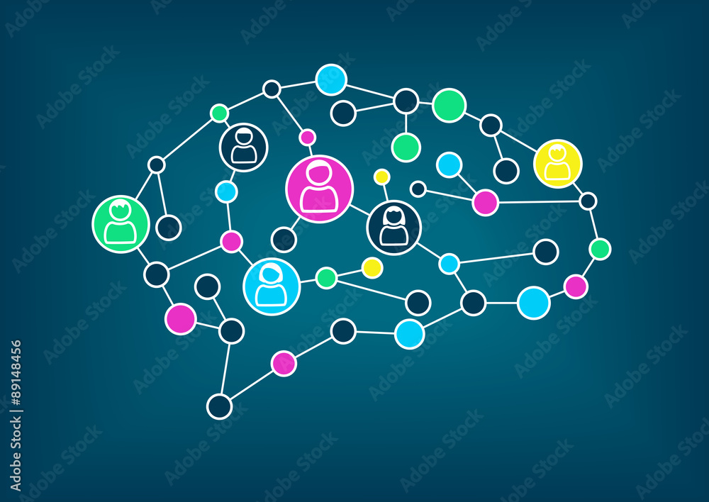 Swarm intelligence or crowd sourcing concept. Vector illustration of ...