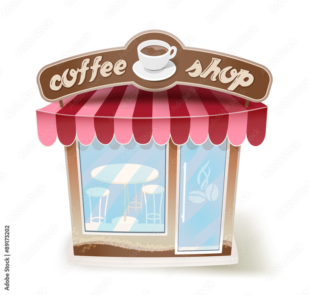 cartoon coffee shop on white Stock Vector | Adobe Stock