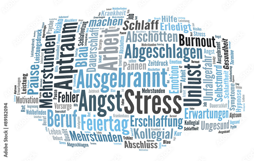 Stress Wortwolke blau, frei Stock-Illustration | Adobe Stock