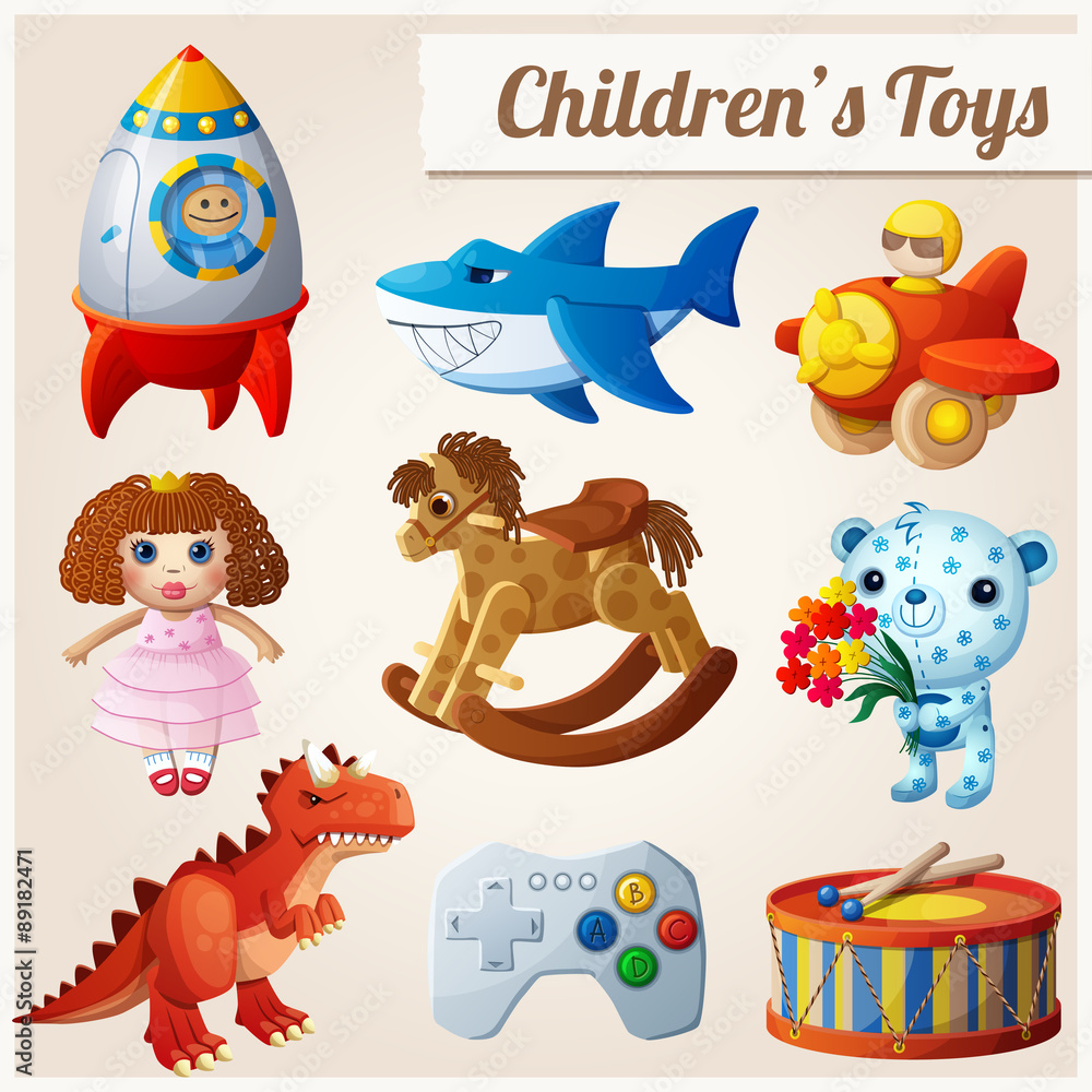 Set of kid's toys. Part 2. Cartoon vector illustration. Stock Vector ...