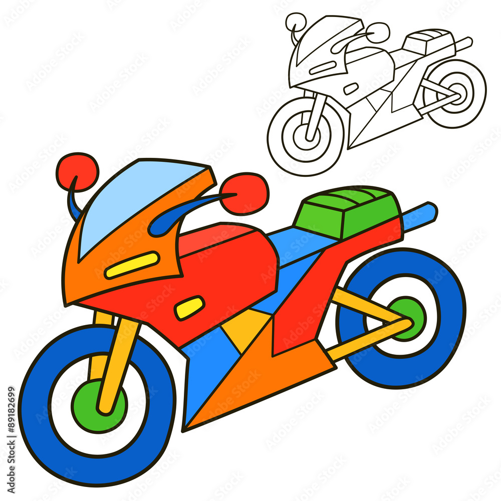 Motorcycle. Coloring book page. Cartoon vector illustration. Stock ...