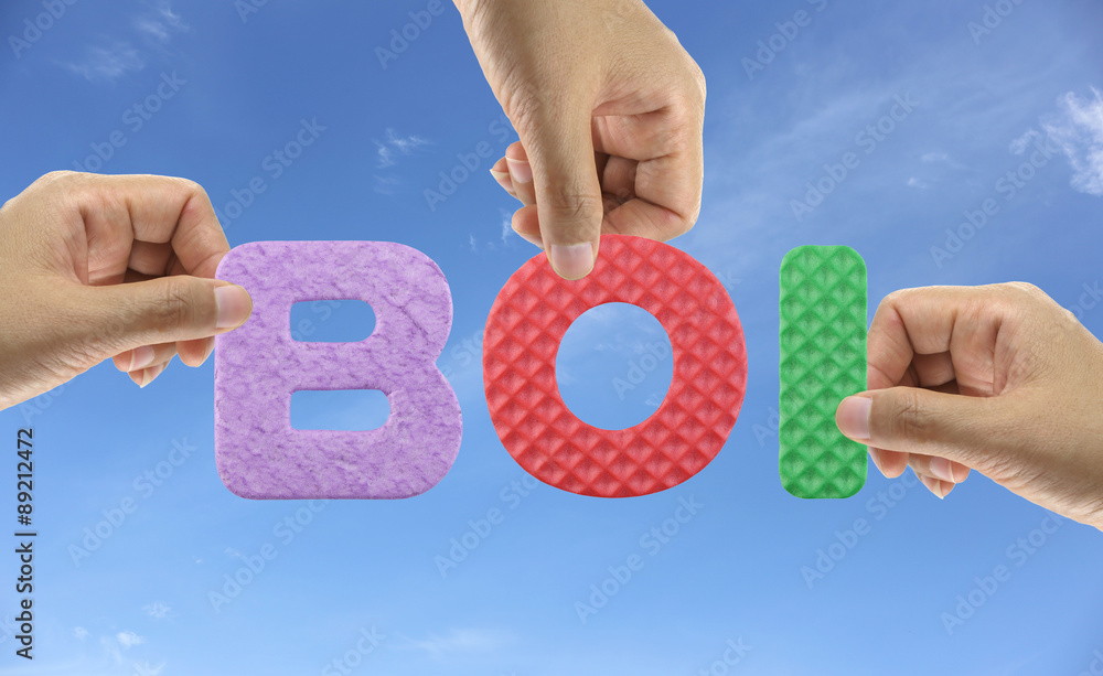 Hand arrange alphabet BOI of acronym Board of Investment of Thai Stock ...