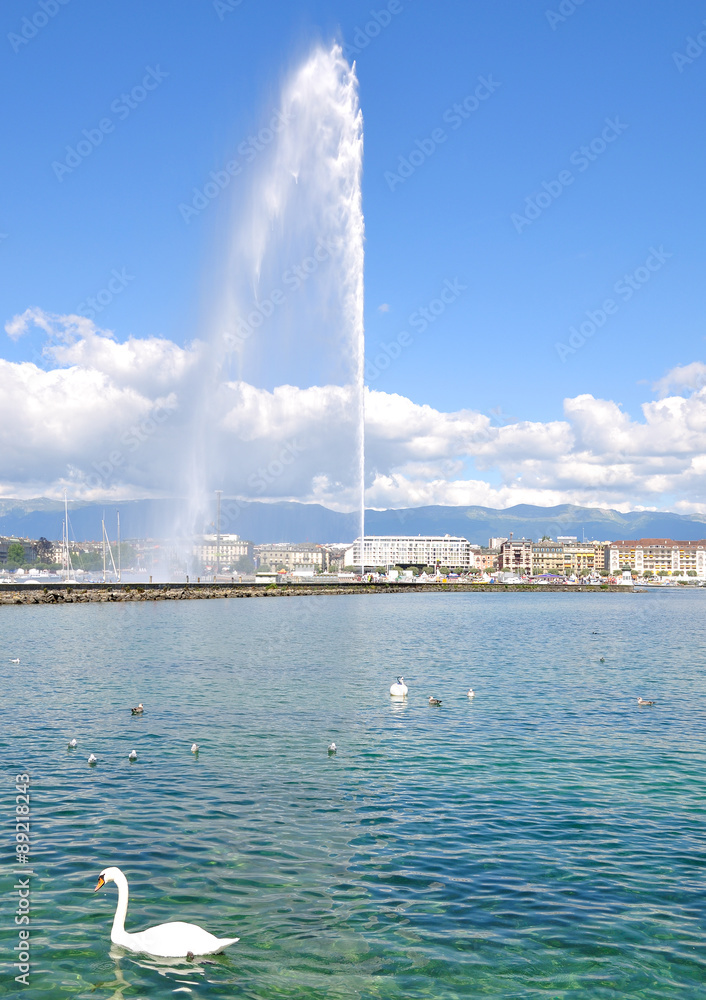 die Wasserfontäne in Genf,Wahrzeichen der Stadt,Kanton Genf,Schweiz ...