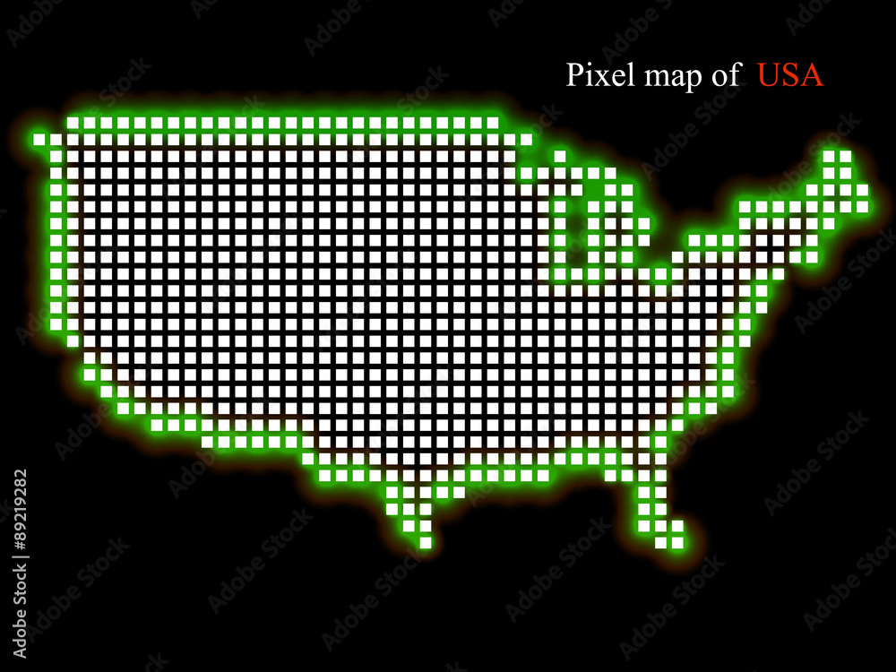 Pixel map of USA. Technology style with glow effect. Vector Stock ...