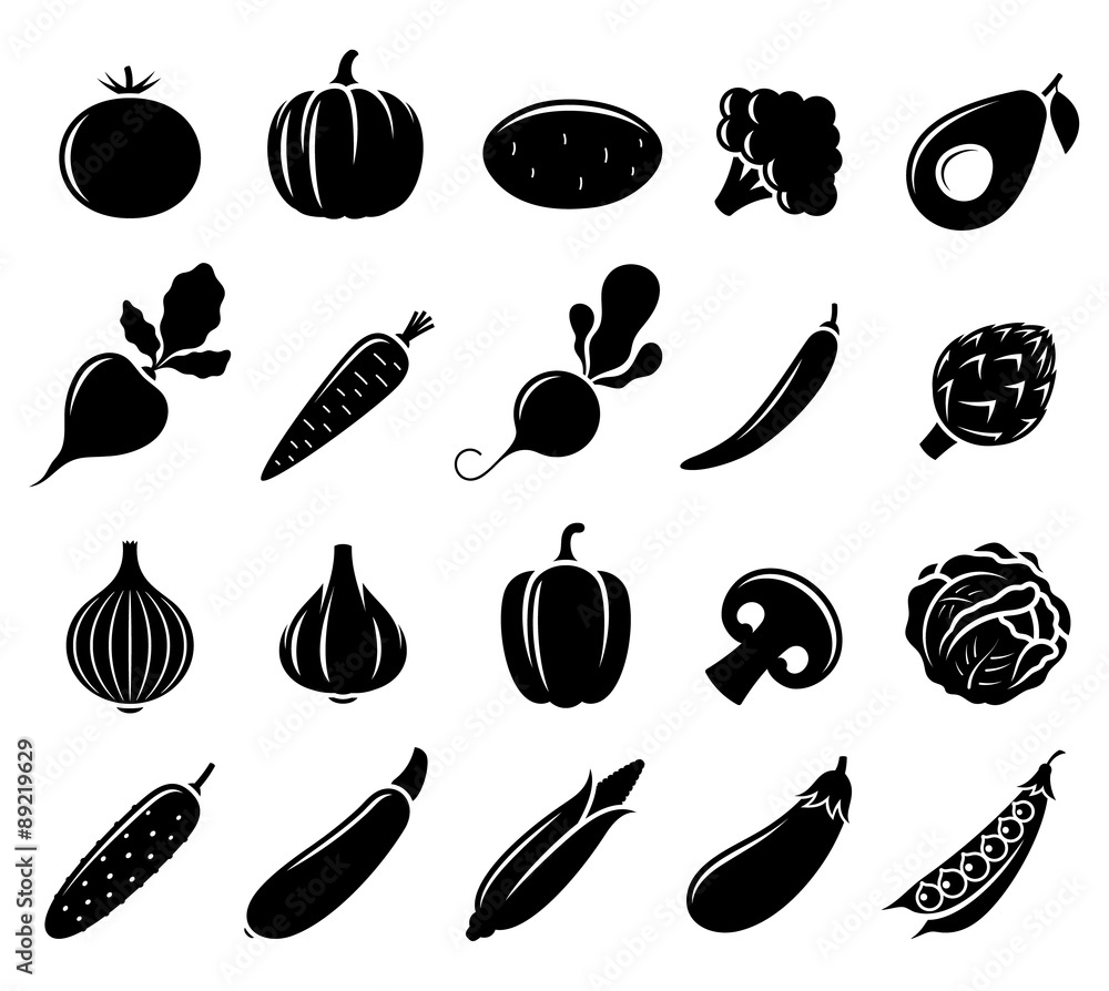 Vector Black and White Vegetables Icons Stock Vector | Adobe Stock