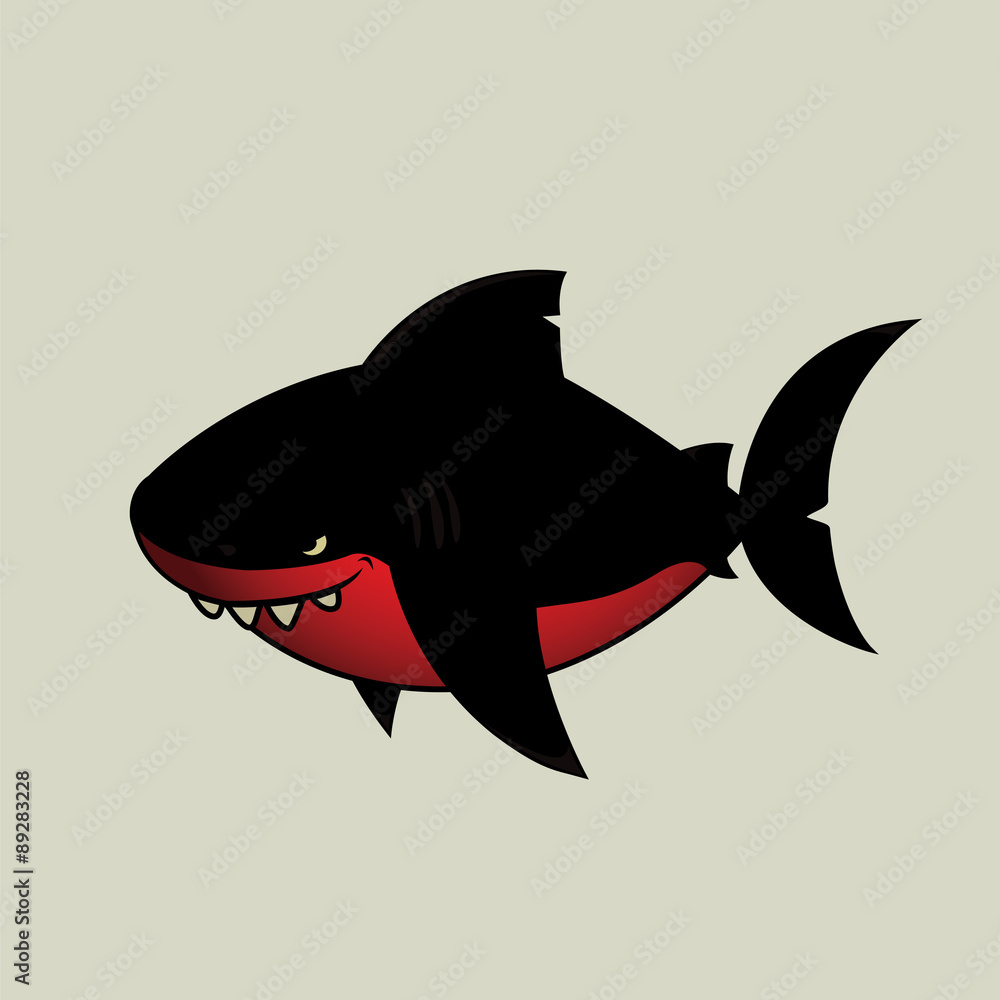 Black shark.Imaginary black and red mean looking cartoon character ...