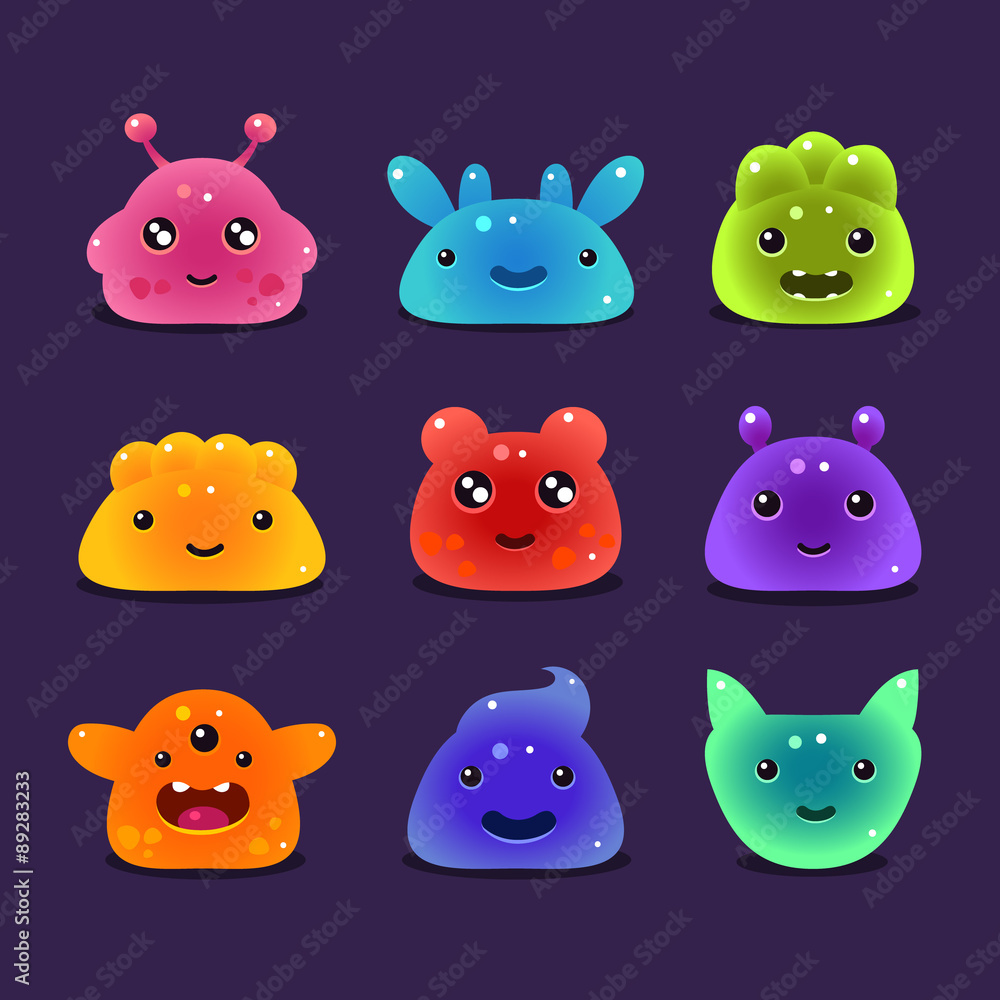 Cute cartoon jelly monsters, vector Stock Vector | Adobe Stock