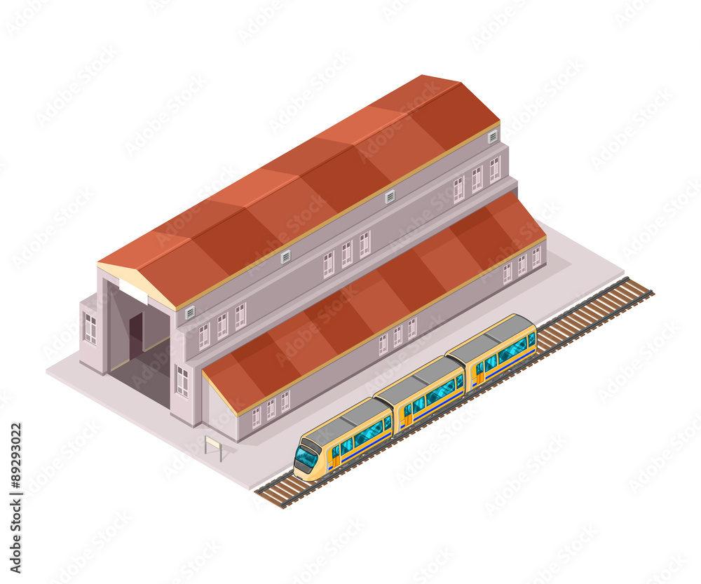 Isometric Train station - A vector illustration of an old style train ...