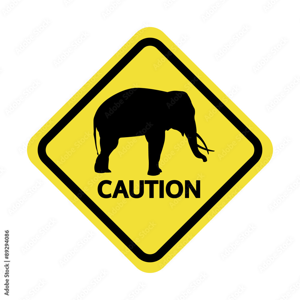 elephant crossing caution road sign, black shadow, vector illust Stock ...