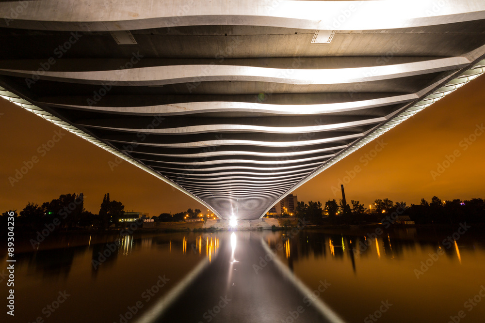 Night view of the Troja Bridge from the river Vltava, Trojsky most ...