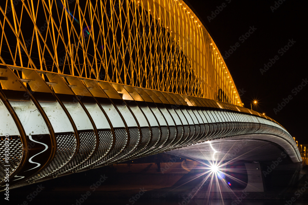 Night view of the Troja Bridge from the river Vltava, Trojsky most ...
