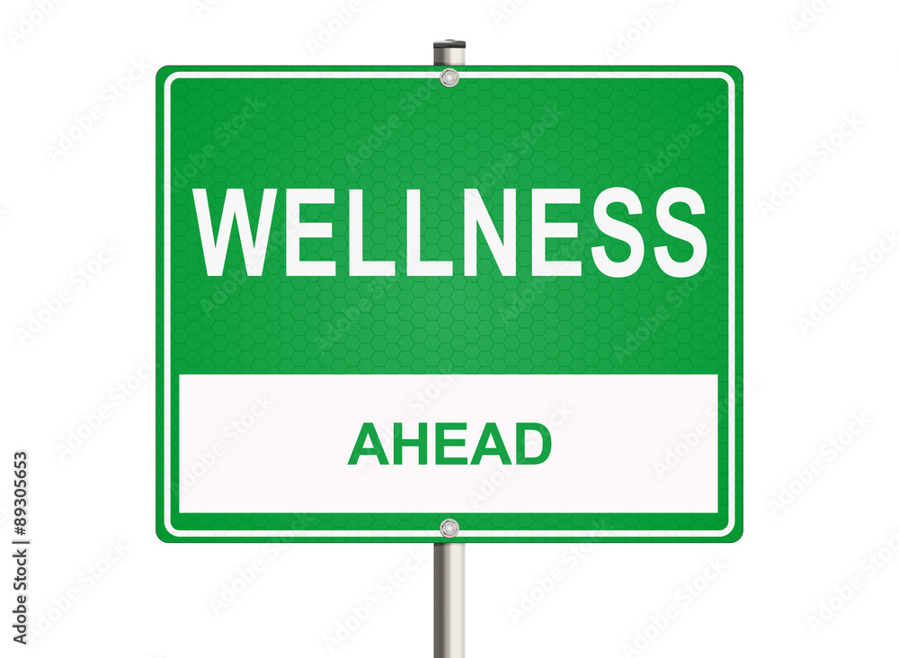 Wellness. Road sign on the white background. Raster illustration. Stock ...