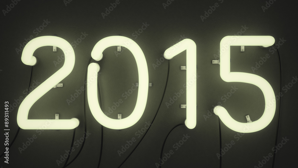 3D render of neon lights shaped in form of number 2015. Neon lights are ...