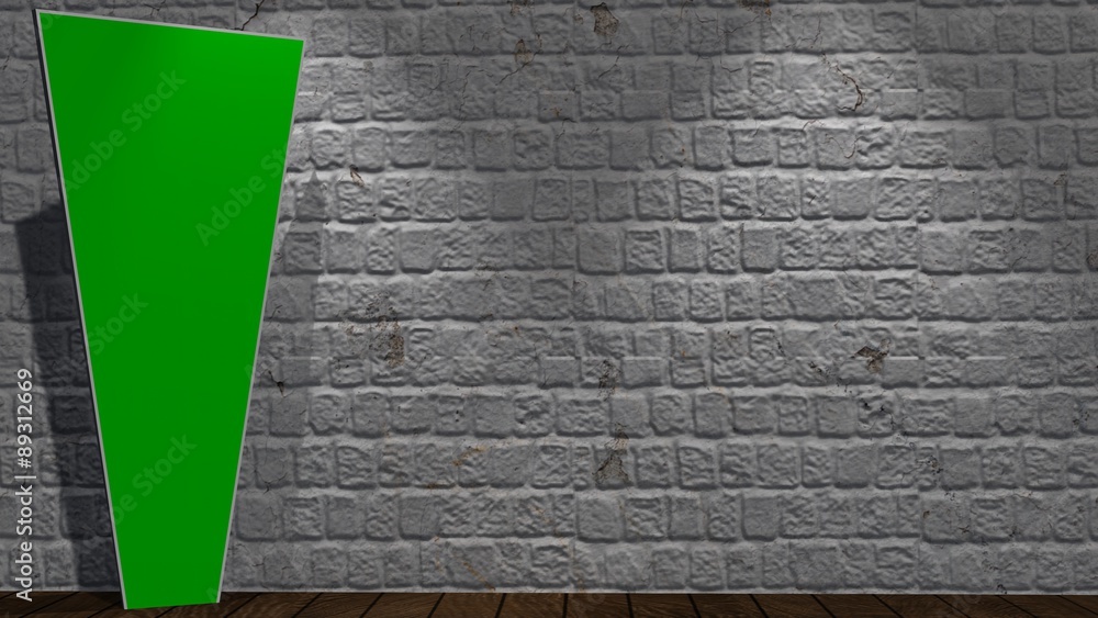 brick wall with green screen picture frames, wood floor Stock ...