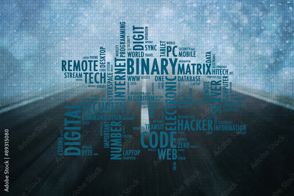 Conceptual binary code blue color word cloud with zero and one numbers ...