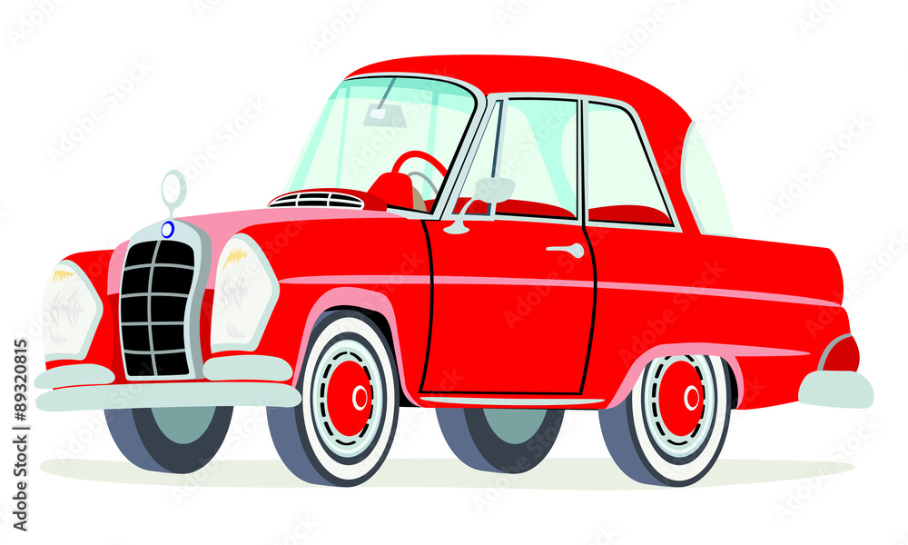 Poster Caricatura Mercedes Benz W111-220SE coupé rojo vista frontal y ...