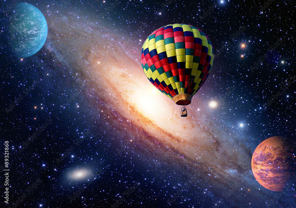 Hot air balloon surreal wonderland fairy tale landscape fantasy planets ...