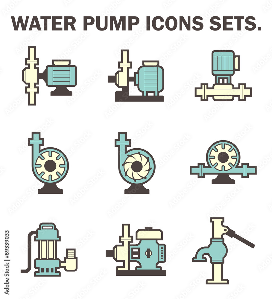 Water pump icon i.e. centrifugal, rotary, submersible and well pump ...