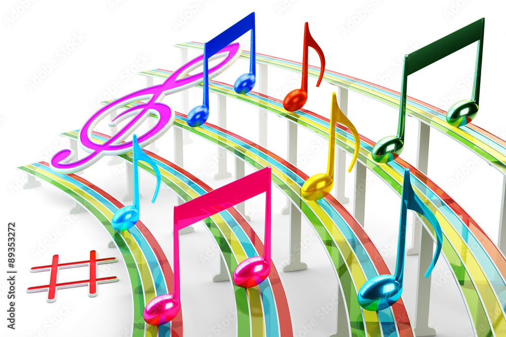 Music concept, abstract colorful note sheet with multicolored musical ...