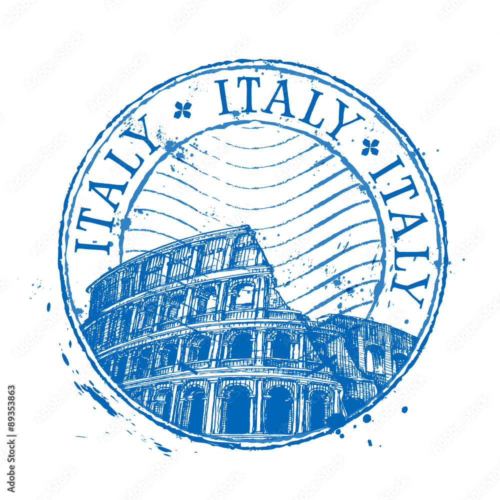 Italy vector logo design template. Shabby stamp or Colosseum Stock ...