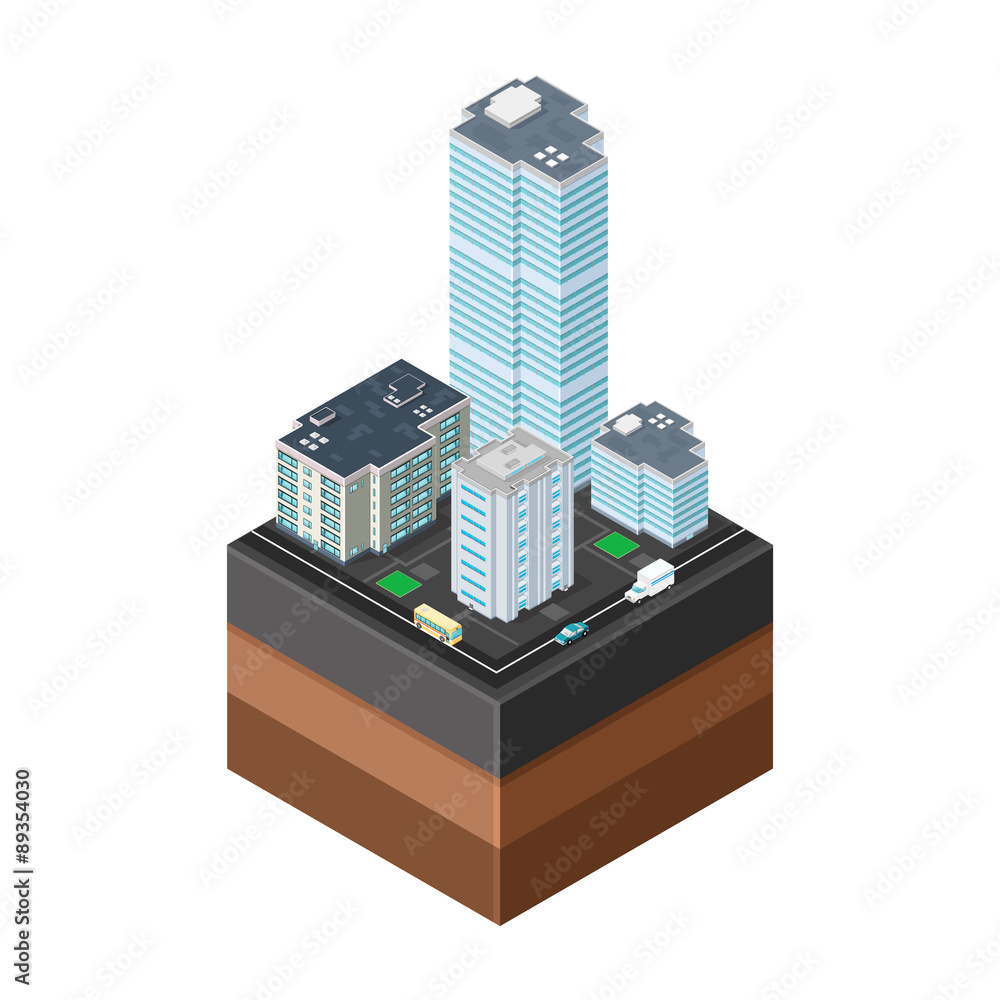 Office Buildings on City Tile - A vector illustration of a city scene ...