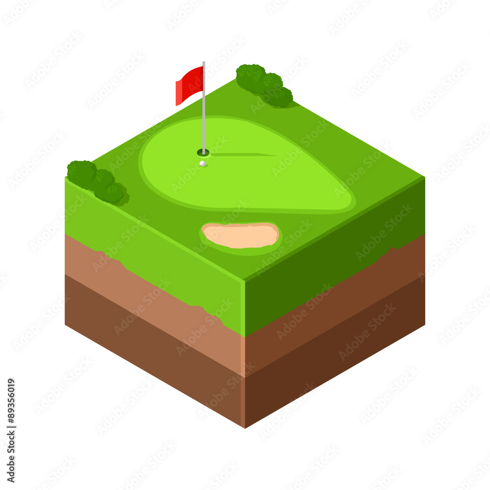 Golf Hole - A vector illustration of an isometric golf hole with sand ...