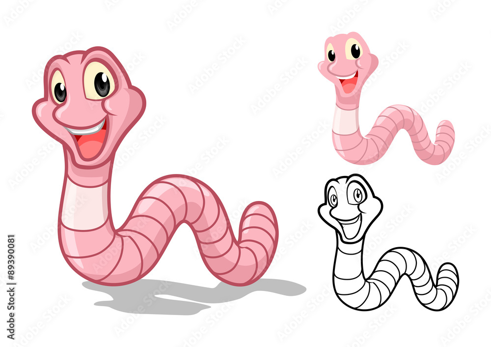 High Quality Detailed Earthworm Cartoon Character with Flat Design and ...