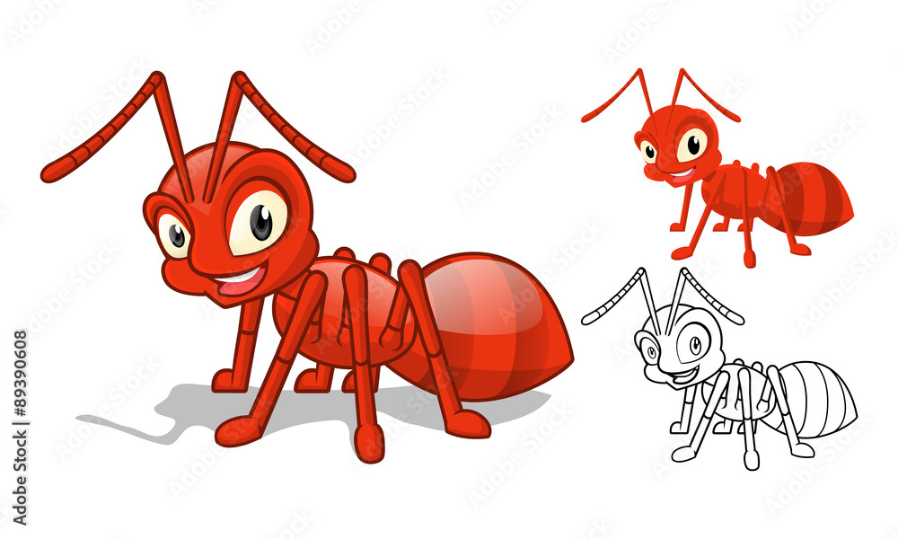 High Quality Detailed Red Ant Cartoon Character with Flat Design and ...