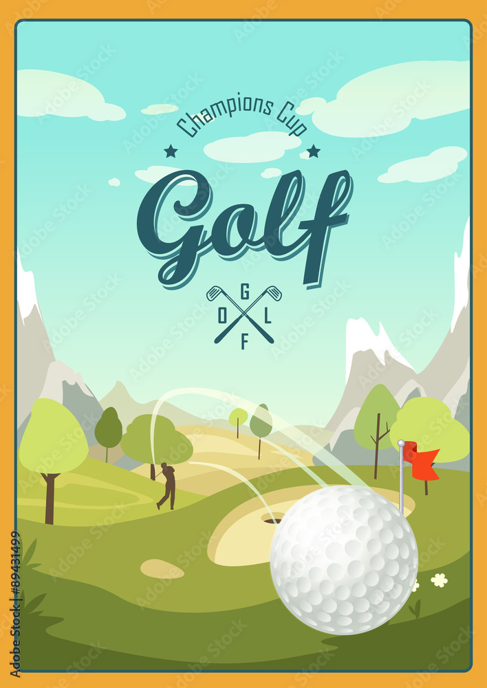 Golf Ball And A Beautiful landscape. Golf Club. Poster for sport Stock ...