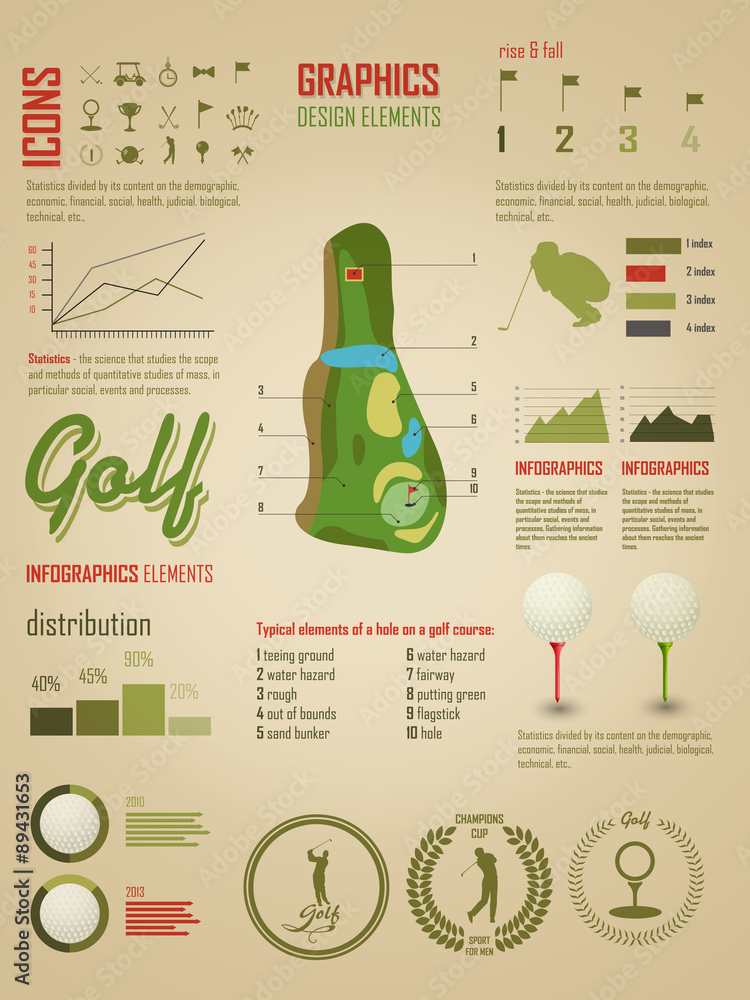 Golf. Vector Labels. Set elements of infographics about golf gam Stock ...