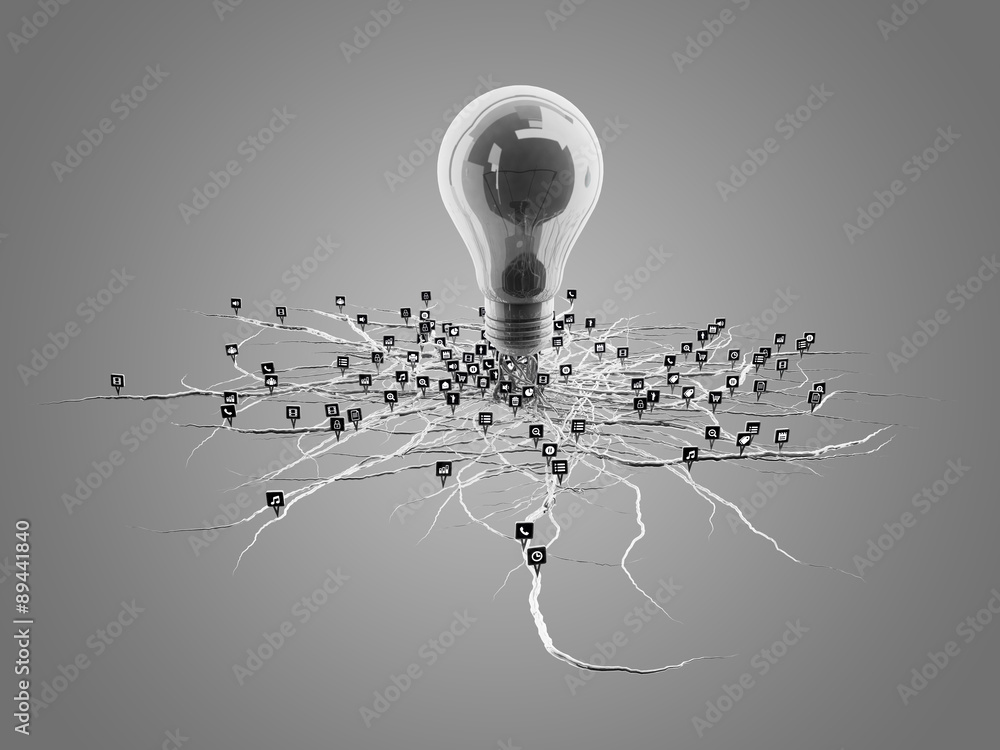 Light bulb with roots and emerged on the icon with roots. Stock ...